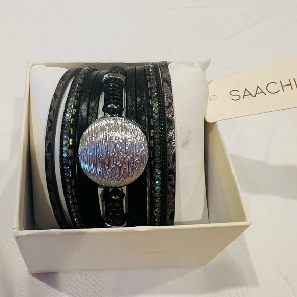 SAACHI | Jewelry | Nwot Saachi Bracelet Vegan Leather Strands Brass ...